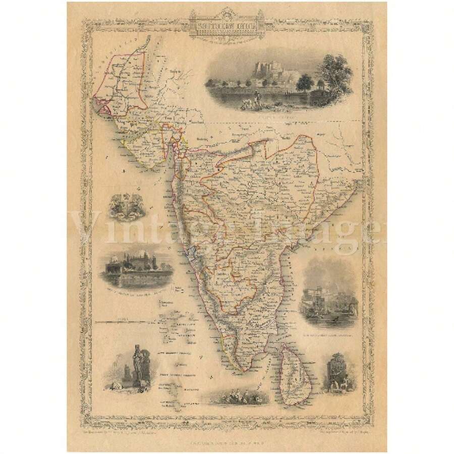 Vintage Imagery Old Map Of India 1851 Southern Old India Map Bombay ...