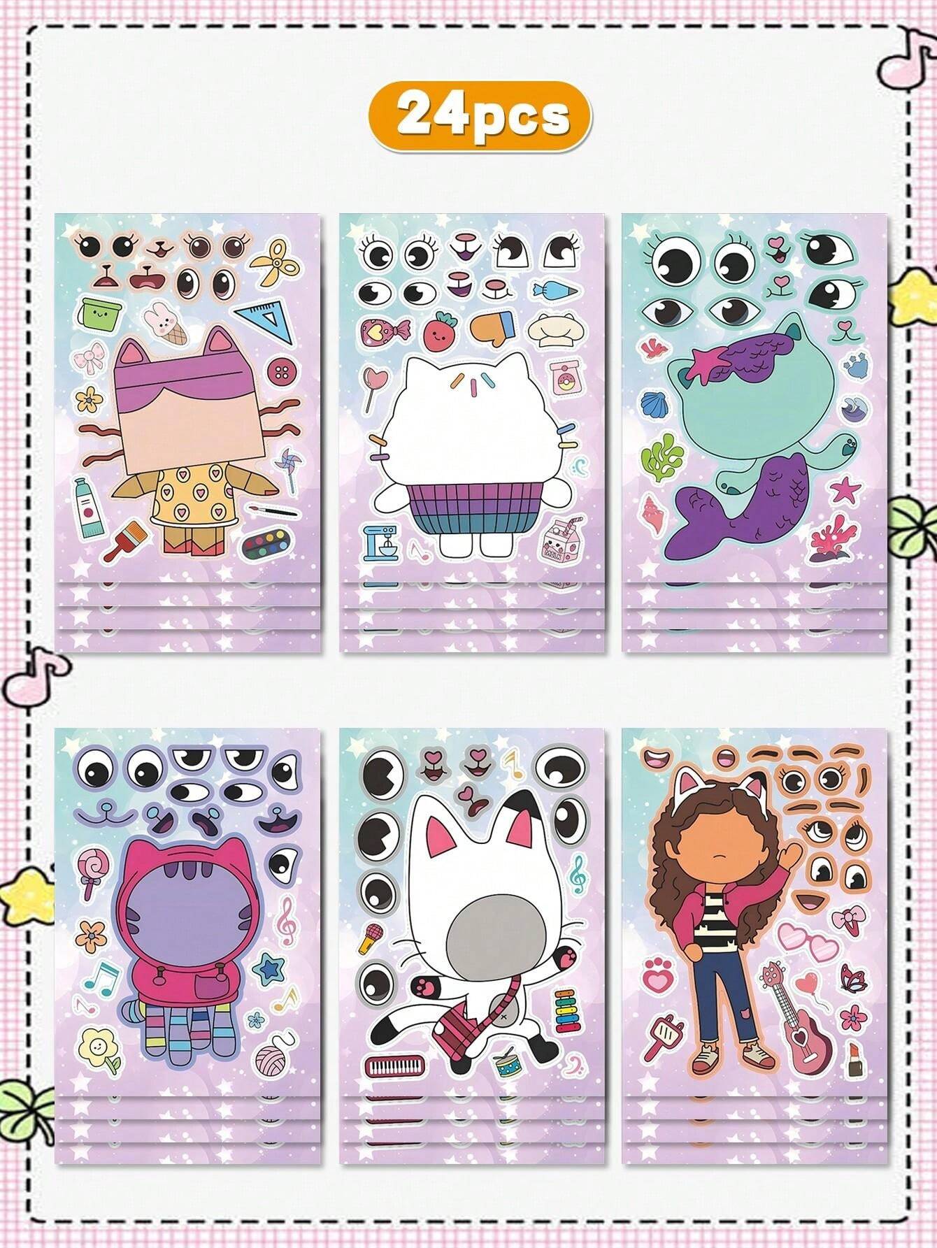 POTDEMIEL Dollhouse DIY Make A Face Stickers, Cute Gabbys Cat Stickers ...