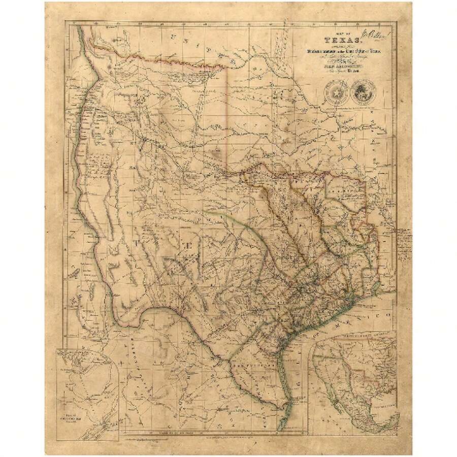 Vintage Imagery Antique 1841 Texas Wall Map Fine Art Print Vintage ...
