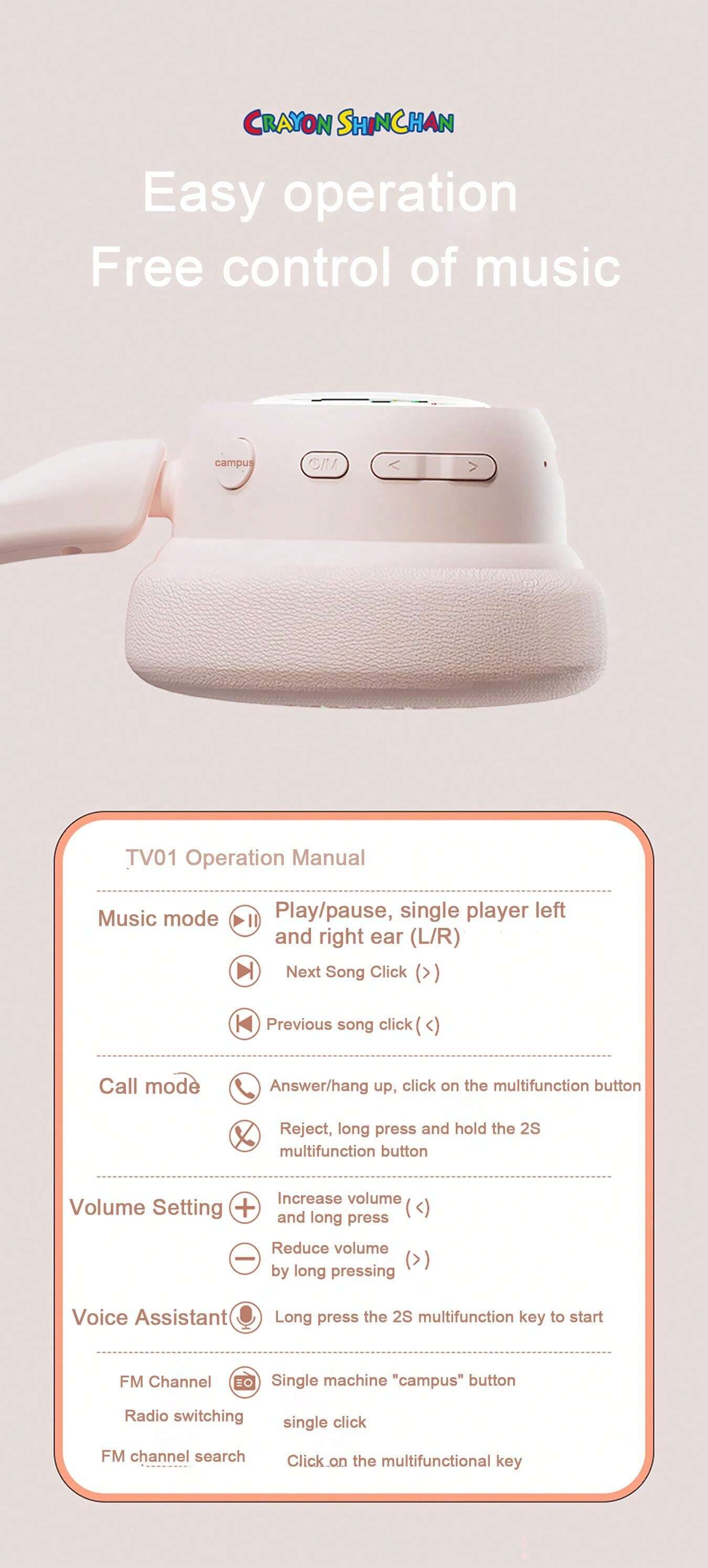 Crayon Shin Chan TV01 Wireless Headphones Headset Sport Headphone Game ...