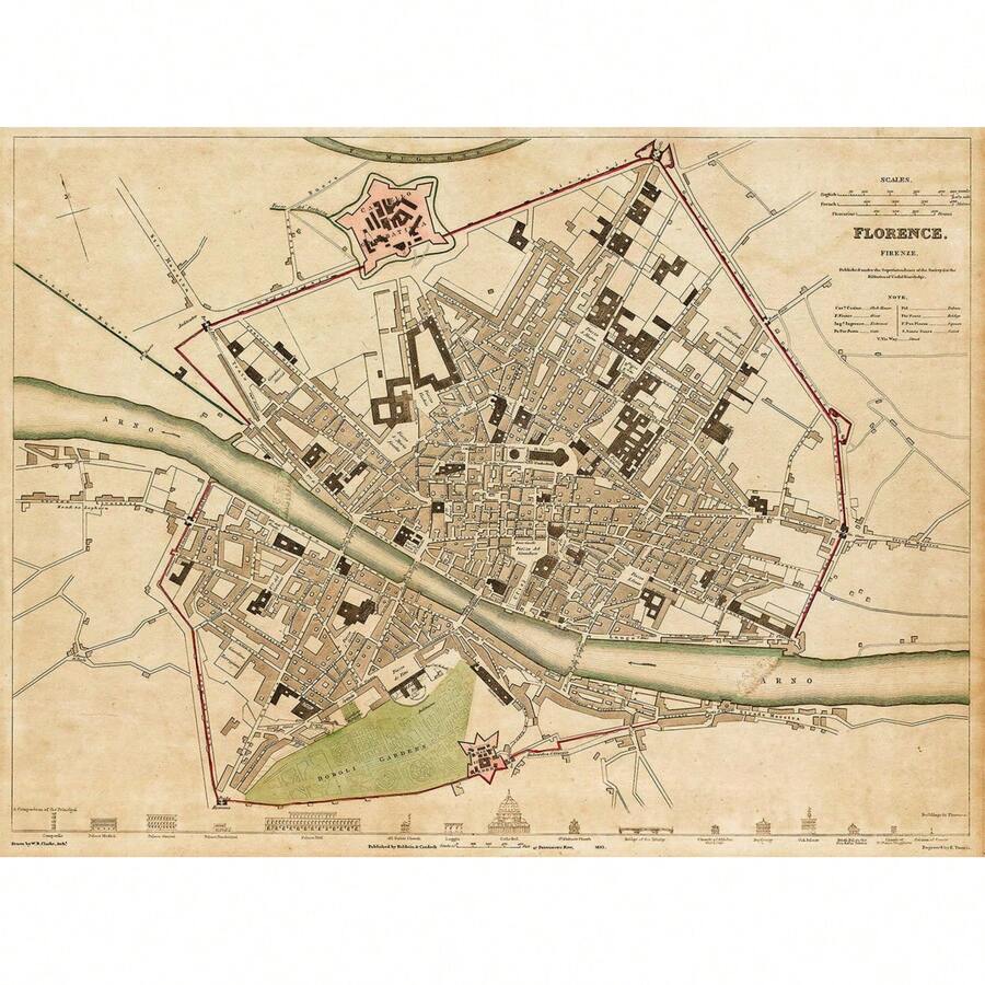 Vintage Imagery Old Map Of Florence Italy 1835 Florence Map Vintage Map ...