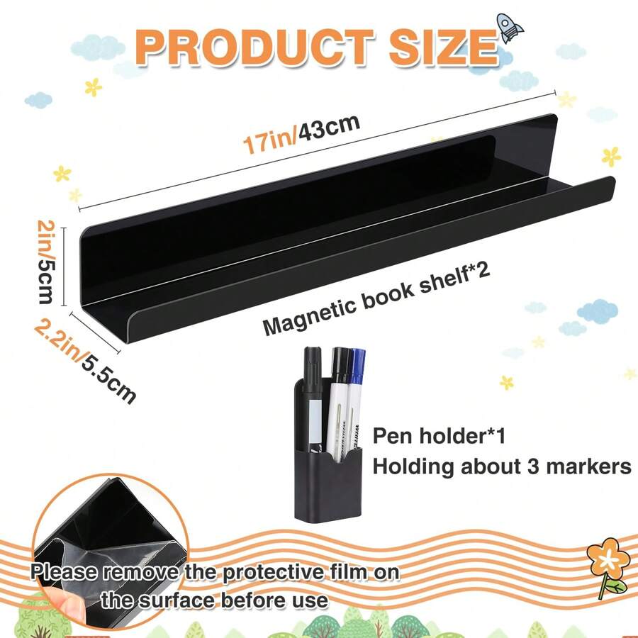 2 Pcs Magnetic Book Shelf For Whiteboard, Reusable Acrylic Magnetic ...