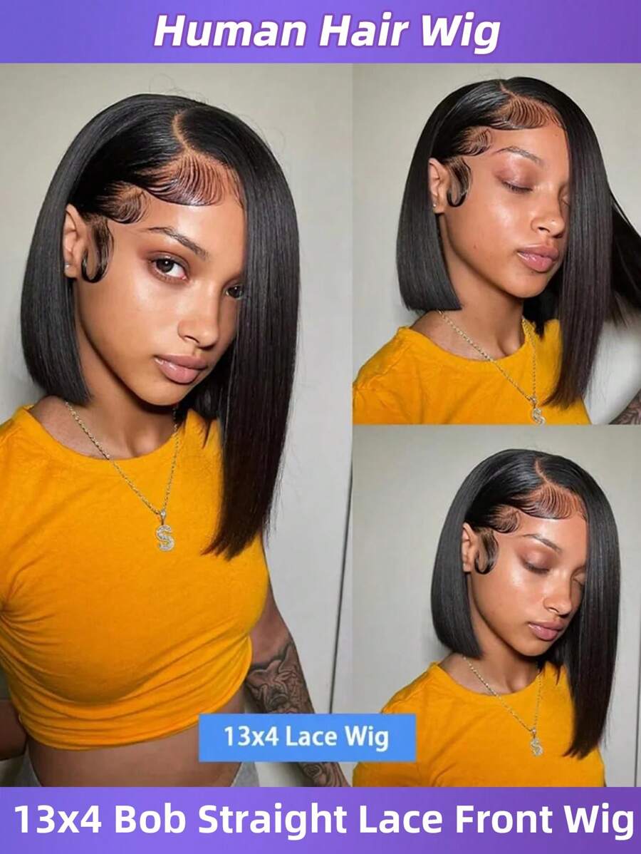 Bob Wig Human Hair Straight Bob 13x4 Lace Front Wigs Human Hair 180% ...