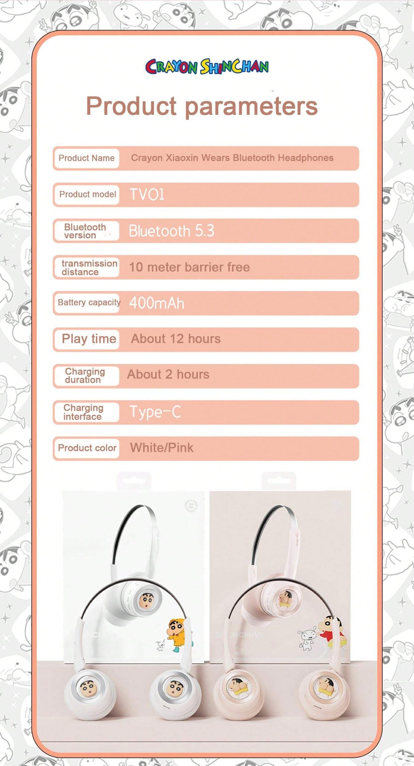 CRAYON SHINCHAN Crayon Shin Chan TV01 kabellose Kopfhörer Headset Sport ...