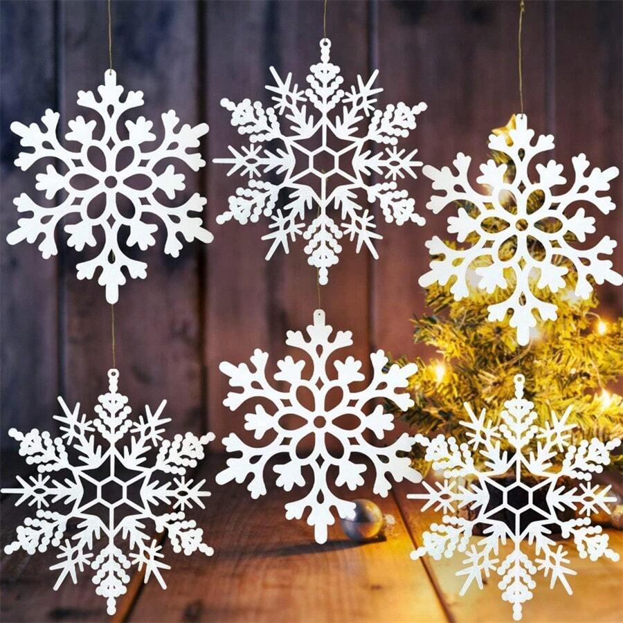 10pcs Large White Snowflakes Ornaments 3.93inch Big Plastic Glitter ...