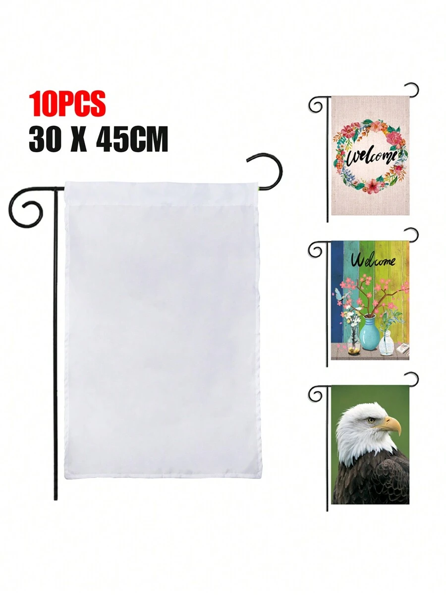Linkstyle 10Pcs White Sublimation Blank Flags Polyester Garden Parade ...