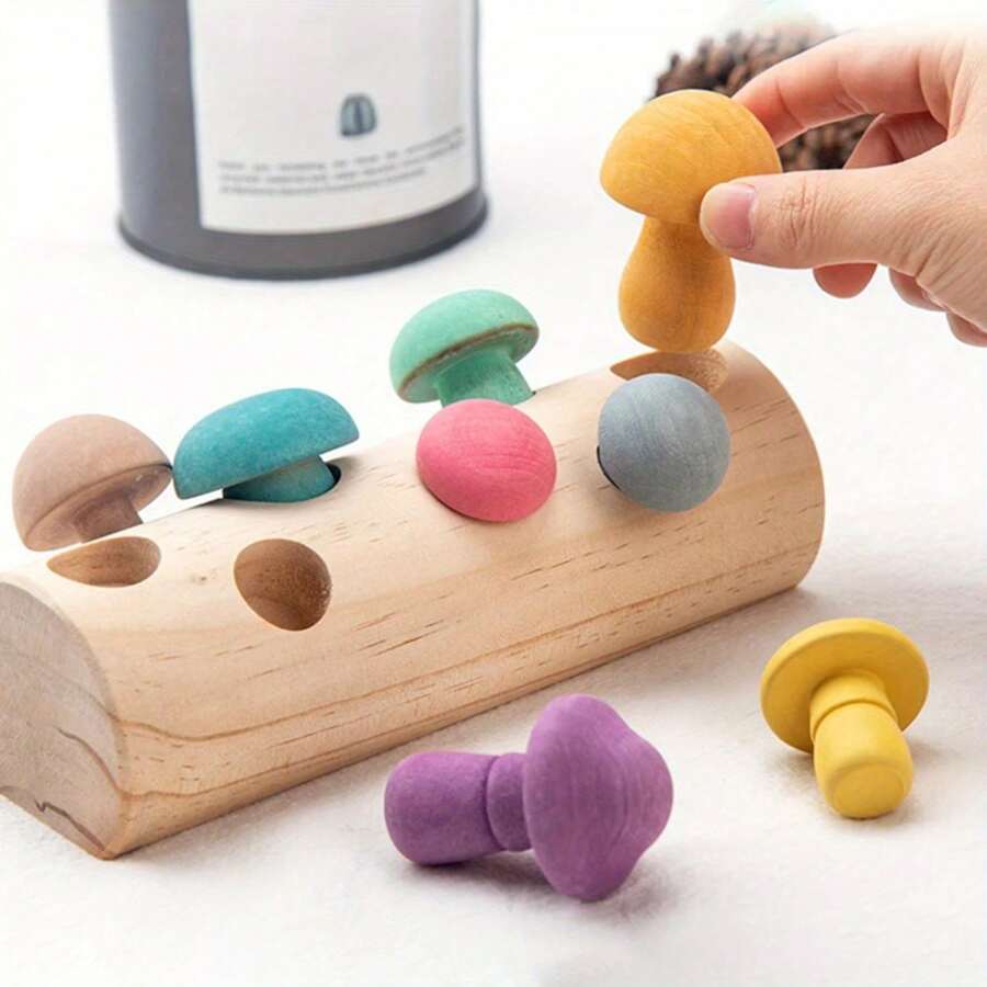 Toddler Wooden Simulation Mushroom Picking Game Montessori Shape Size ...