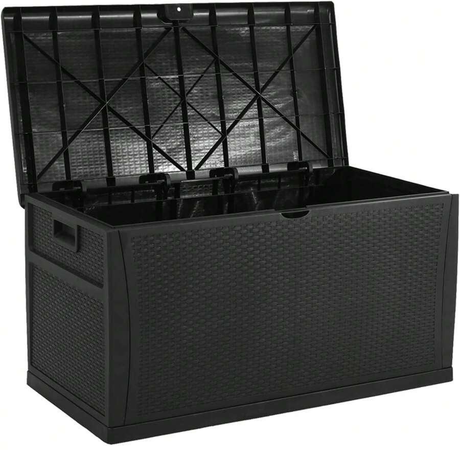 120 Gallon Outdoor Storage Deck Box Weatherproof Resin Container, Black ...