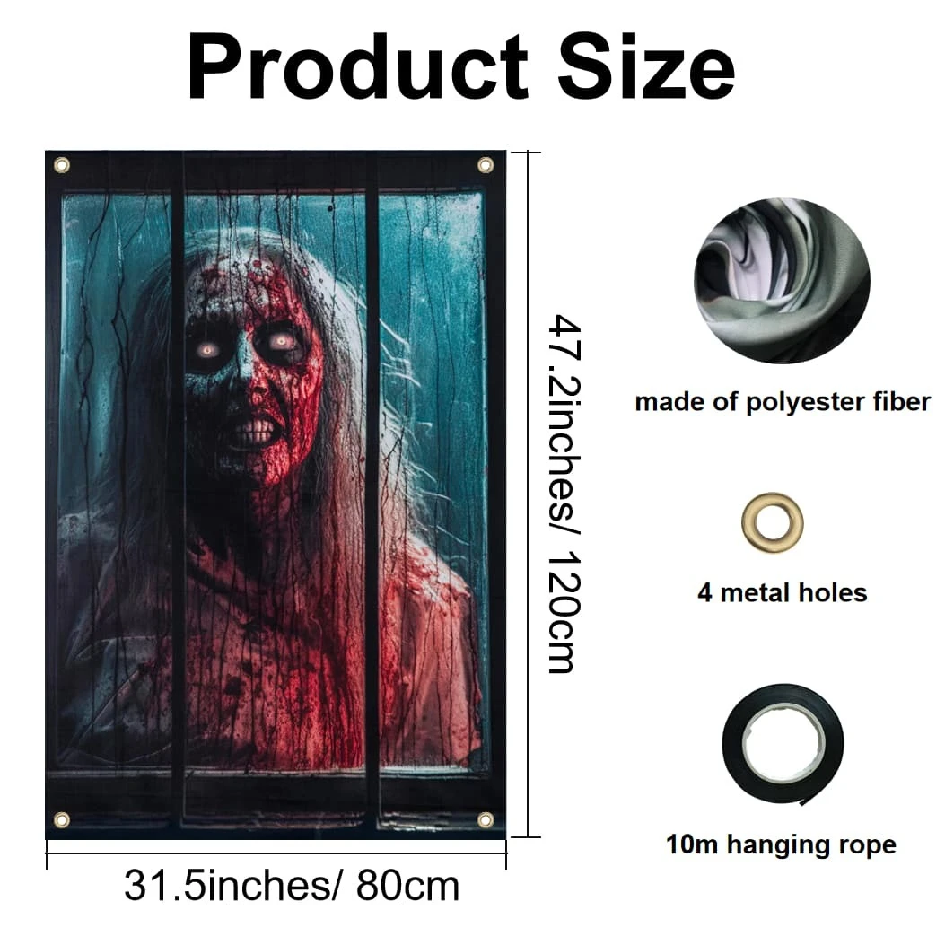 1 Pc Halloween Window Banner Horror Bloody Window Cover Terrifying And ...