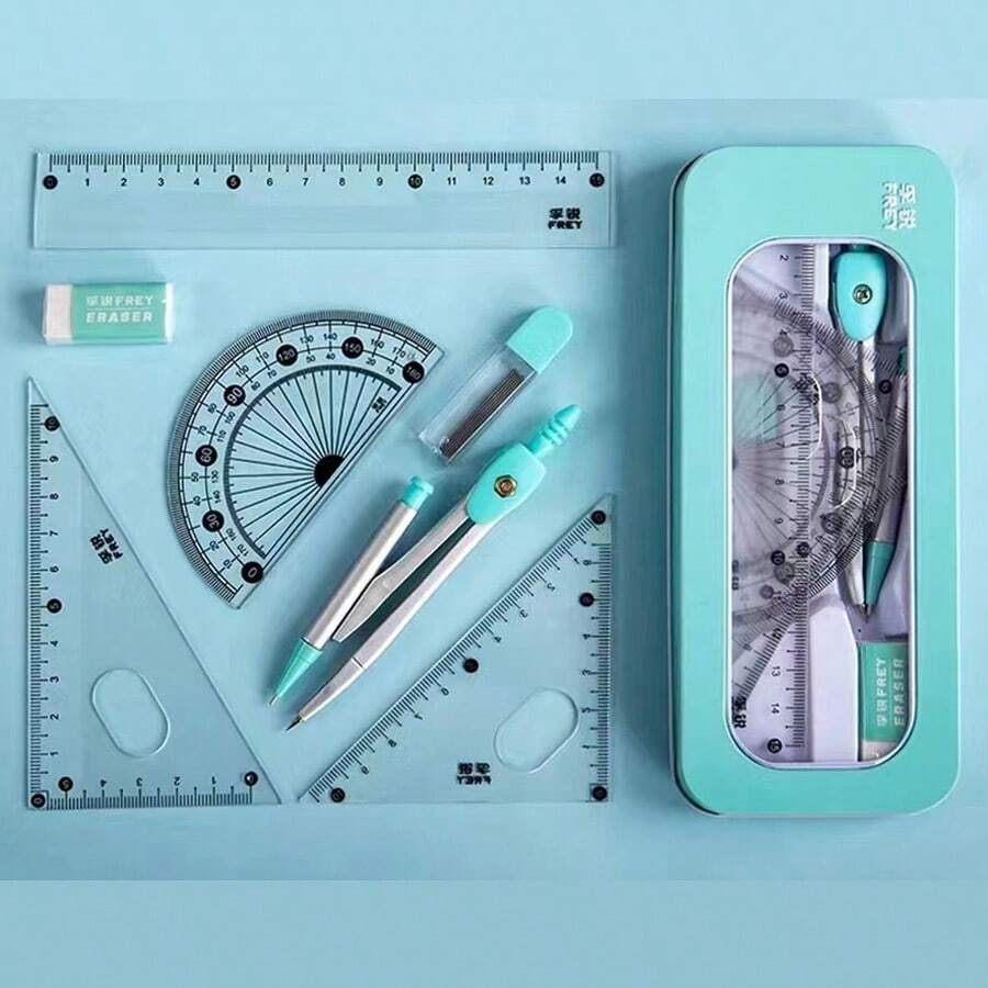 7-Piece Student Geometry Compass And Tools Set, With Metal Storage Box ...