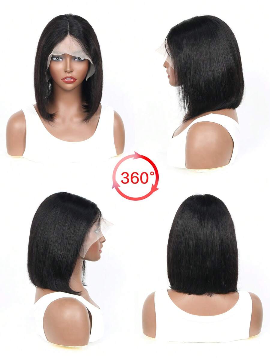 Perruque Bob en cheveux humains avec raie sur le côté, perruque courte en dentelle frontale en ...