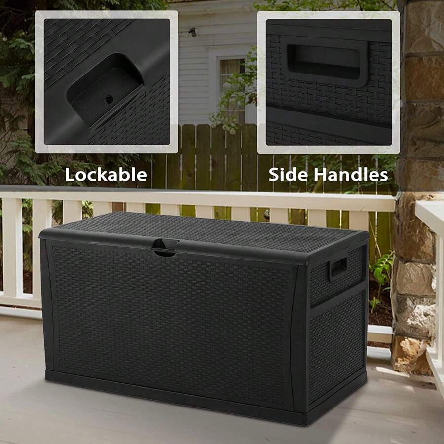 120 Gallon Outdoor Storage Deck Box Weatherproof Resin Container, Black ...
