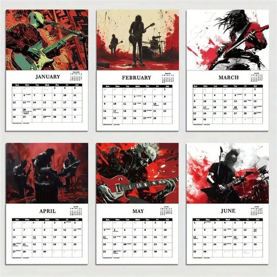 Calendário de arte estilo música punk 2025: calendário de 12 meses ...
