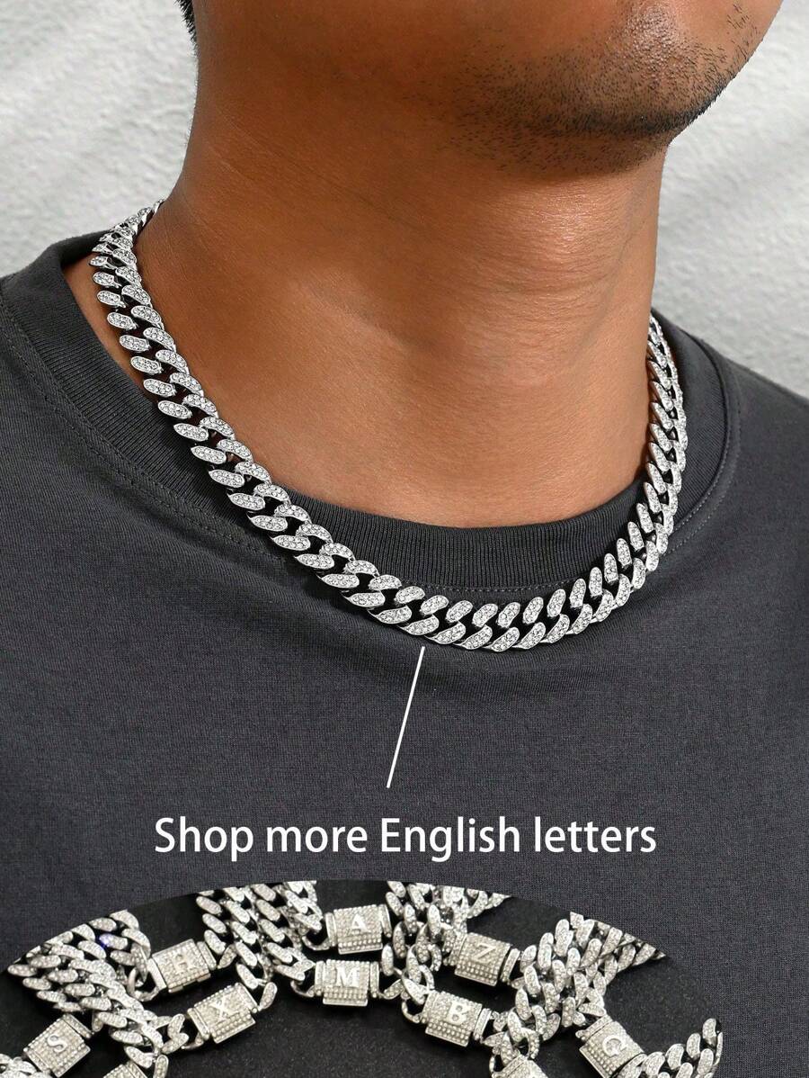 1 Pieza Cadena cubana para hombre Collar con inicial Cadena con ...