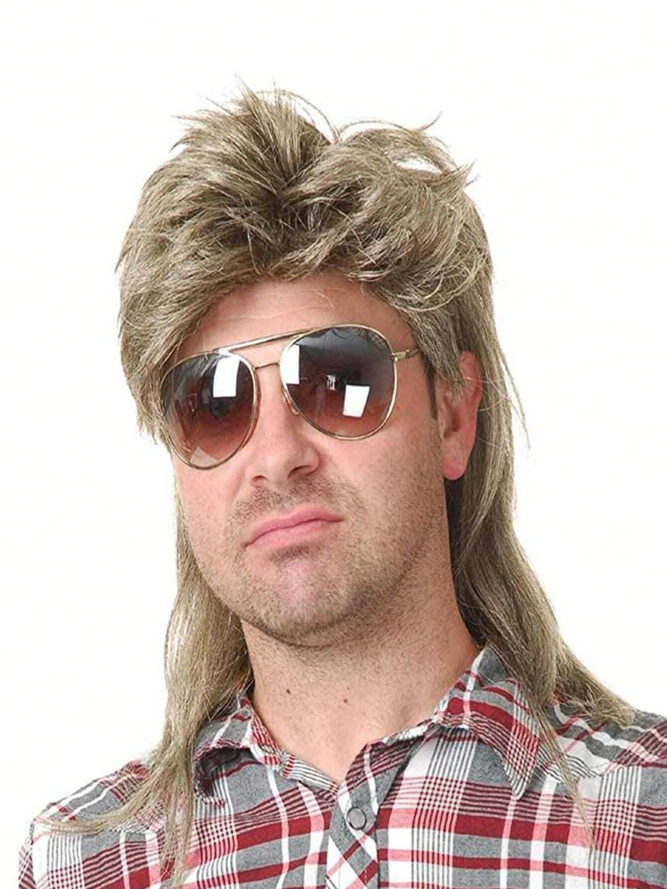 80s Retro Mullet Wig For Men - High-Density, Curly & Wavy, Heat ...