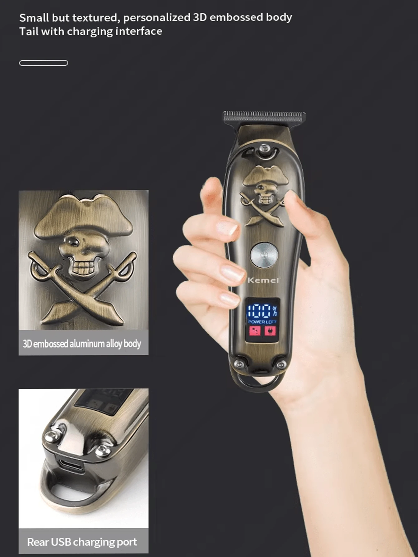 Usb Rechargeable Cordless Portable Hair Clipper Kemei KM-2231 Mini LCD ...