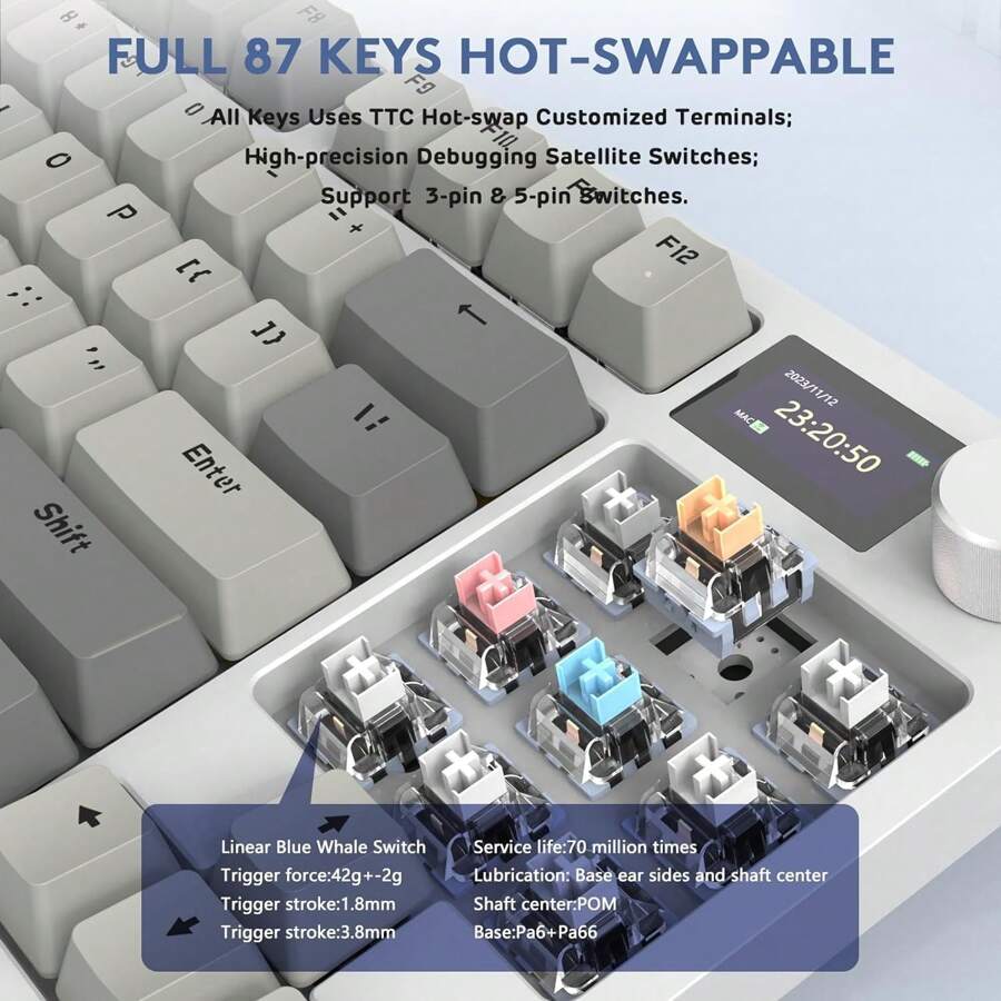 ATTACK SHARK RK86 RGB 75% Wireless Gasket Mechanical Keyboard,Triple ...