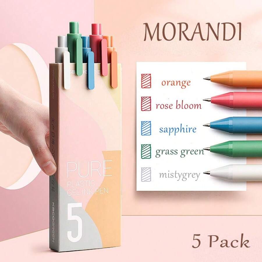 5 Assorted Colors Gel Pens, 0.5mm Vintage Morandi Macaron Retractable ...