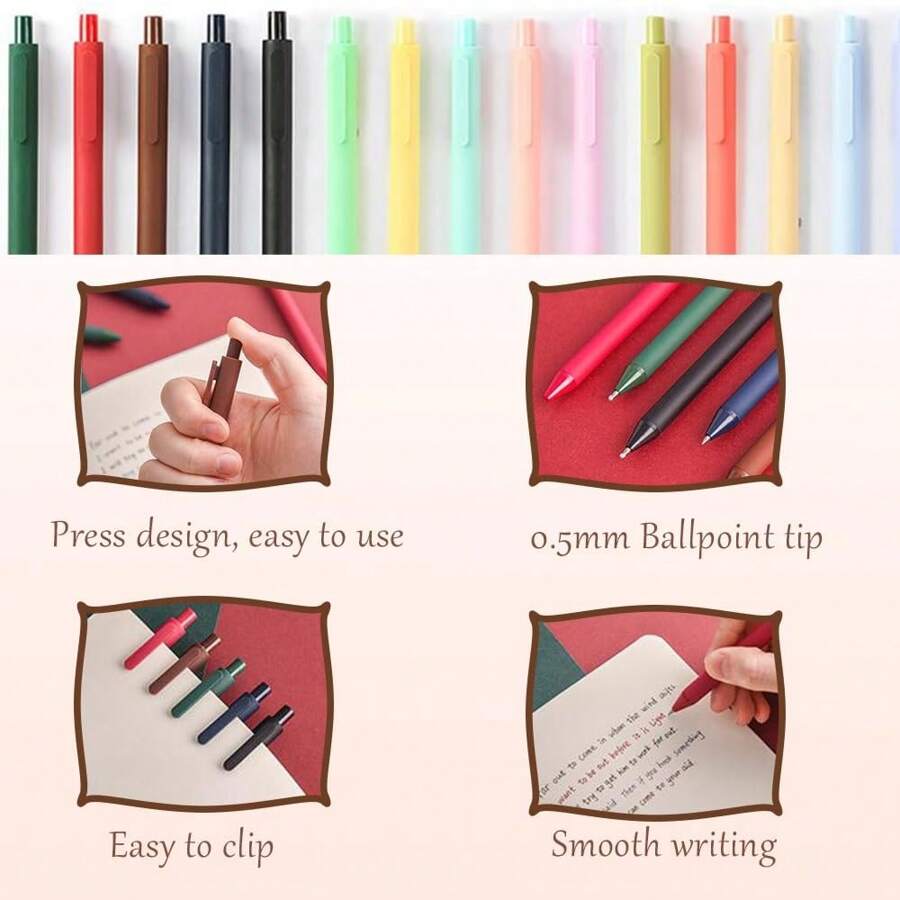 5 Assorted Colors Gel Pens, 0.5mm Vintage Morandi Macaron Retractable ...