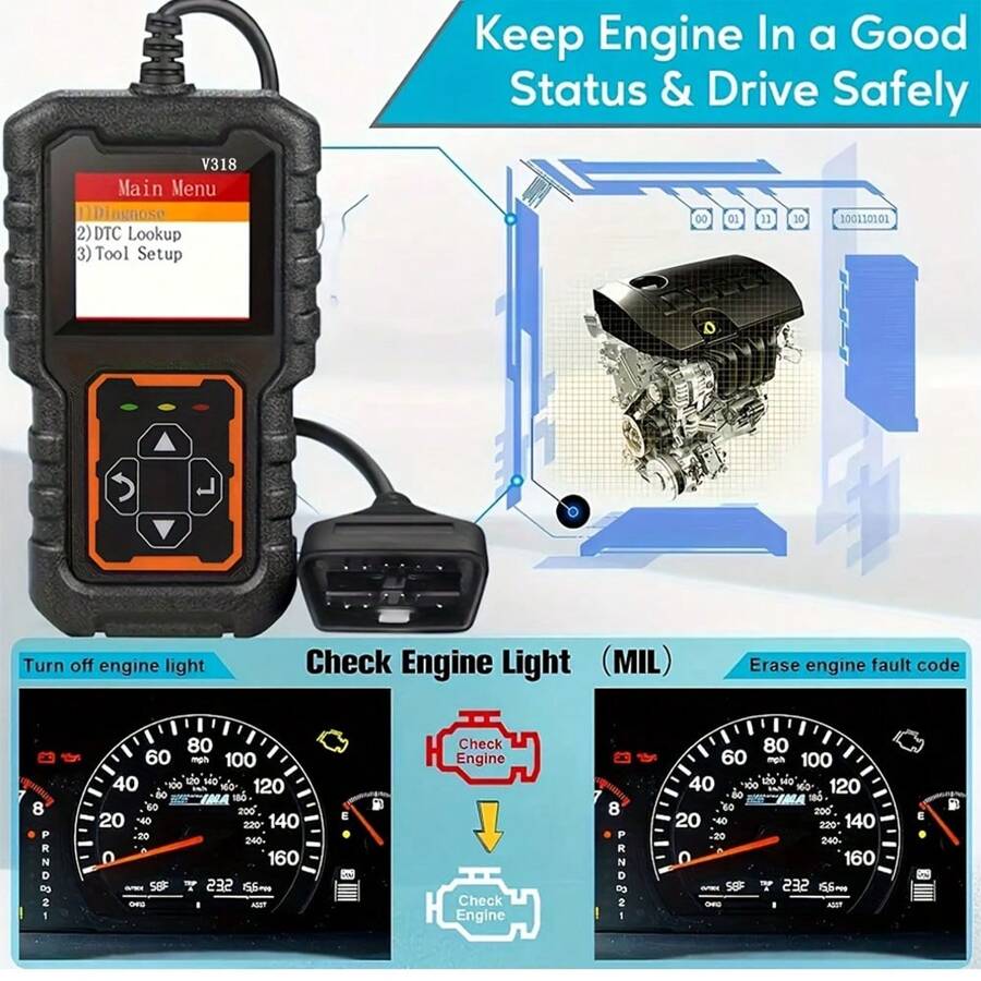 V318 OBD-II Car Diagnostic Scanner: Read Fault Codes, Clear Fault Codes ...