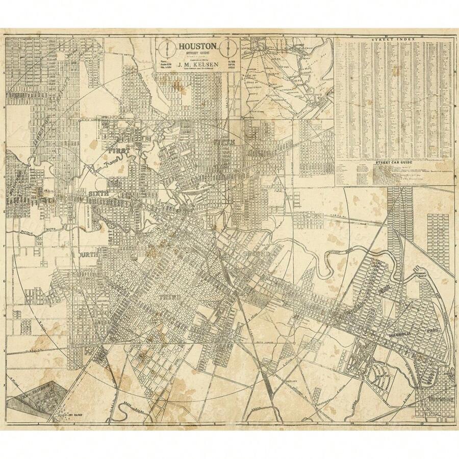 Vintage Imagery HOUSTON Map TEXAS Old Map Of Houston Houston TX Houston ...