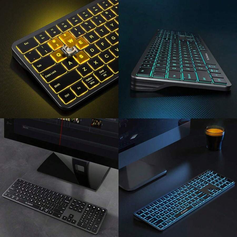 Jomaa Jomaa Ergonomic Bluetooth5 0 Connection Wireless Keyboard 7 Colorful Backlit Keyboard 106