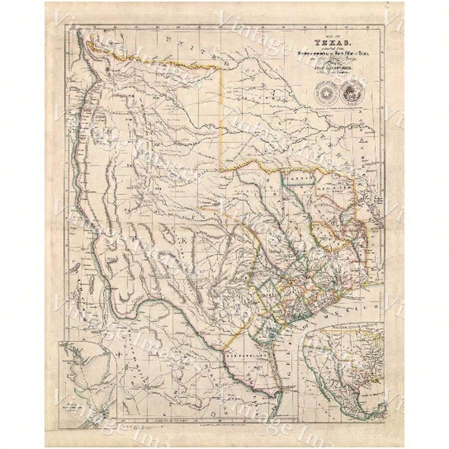 Vintage Imagery Vintage 1843 Map Of Texas State Historical Map Antique ...