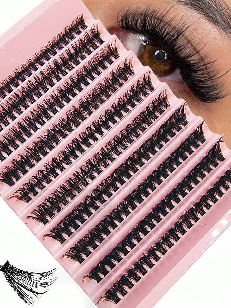 200-Piece Cluster Eyelashes Set -50D, 0.07mm Thick, D Curling, 9-16mm ...