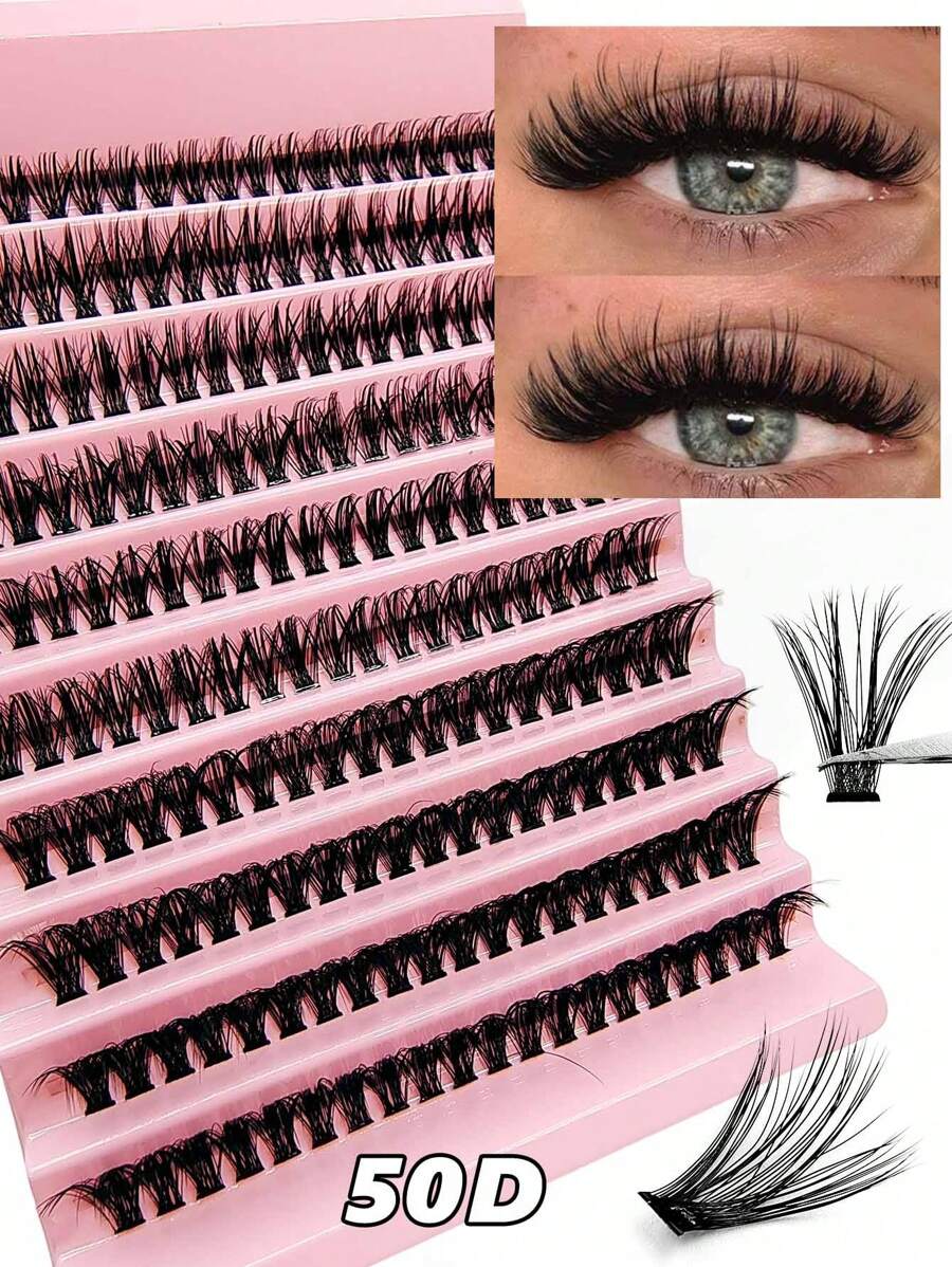 Asiteo 200-Piece Cluster Eyelashes Set -50D, 0.07mm Thick, D Curling, 9 ...