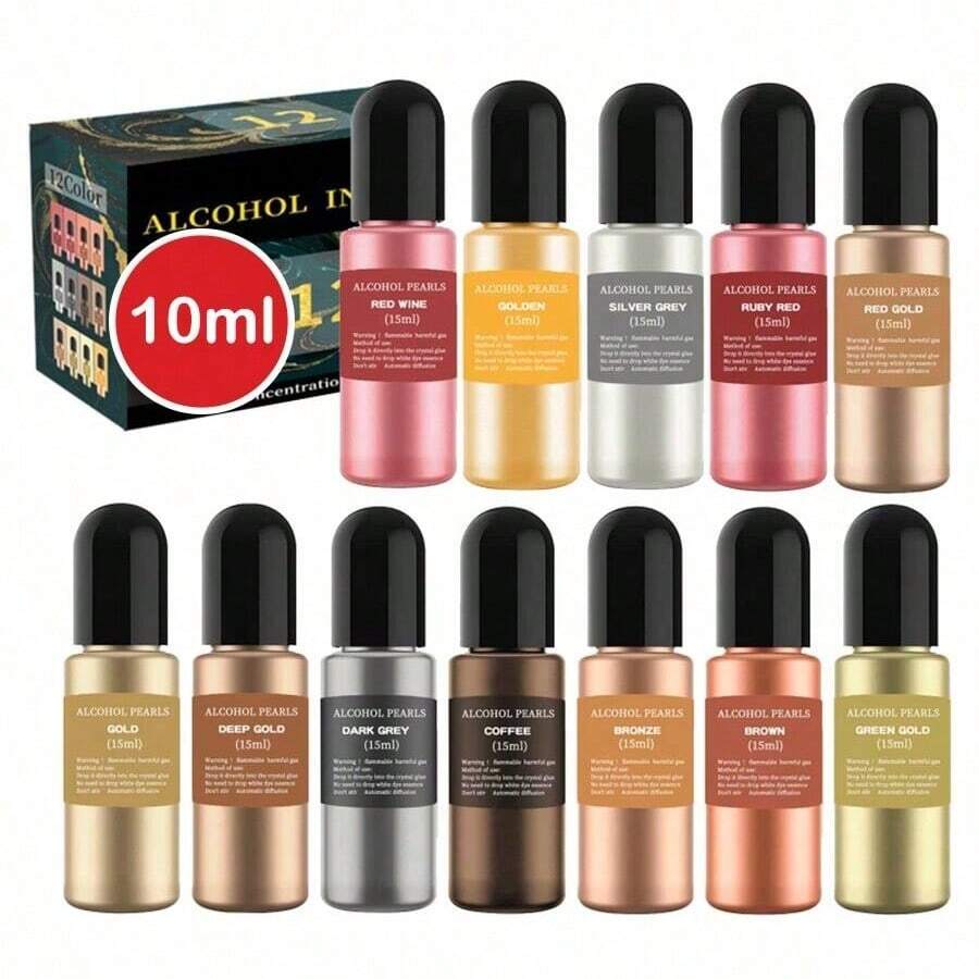 12 Colors Metal Alcohol Ink Set Concentrated Extreme Shimmer Alcohol ...