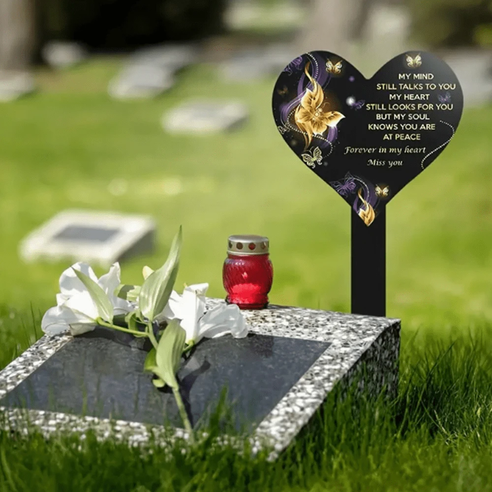 1pc Acrylic Heart-Shaped Memorial Wooden Stake, Outdoor Garden Cemetery ...