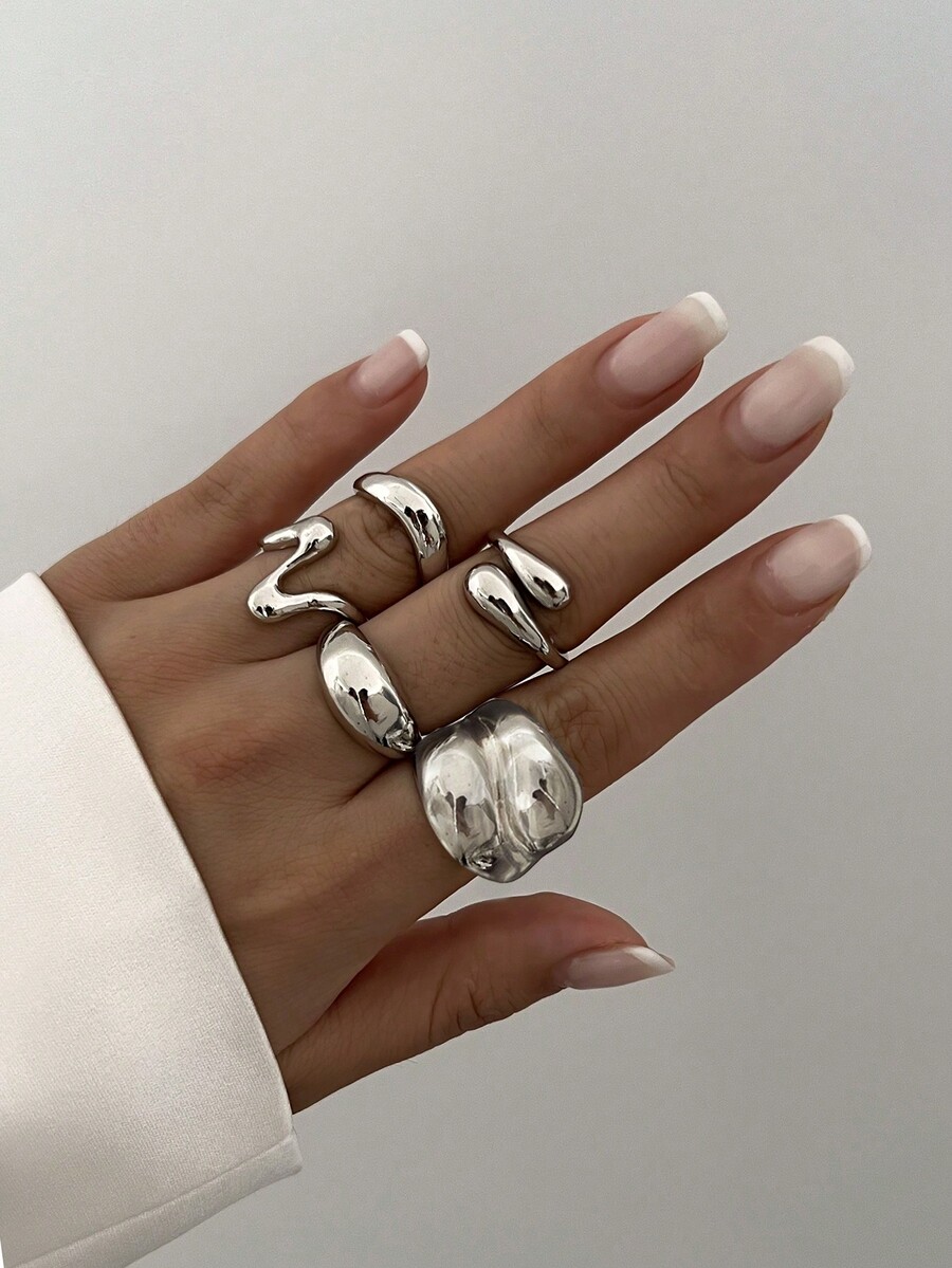 4/5pcs/Set Vintage Minimalist Metal Drip Design Open Rings ...