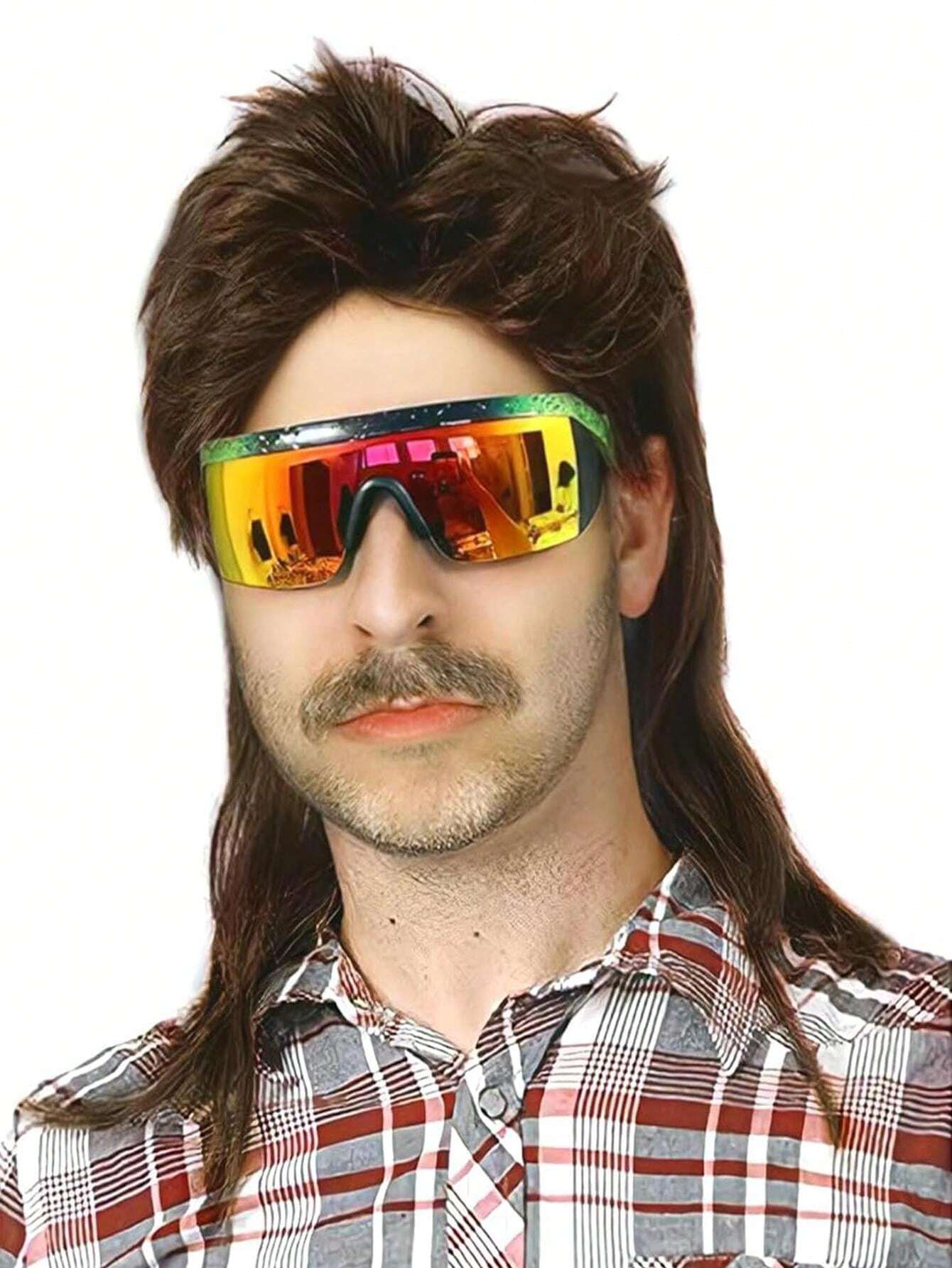 80s Retro Mullet Wig For Men - High-Density, Curly & Wavy, Heat ...