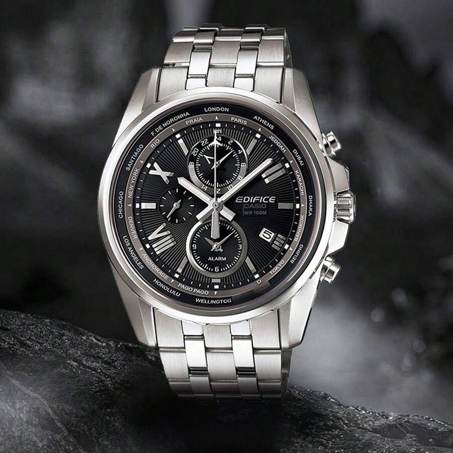 Casio Edifice Sapphire Alarm Men Watch,World Time,Solid Stainless-Steel ...