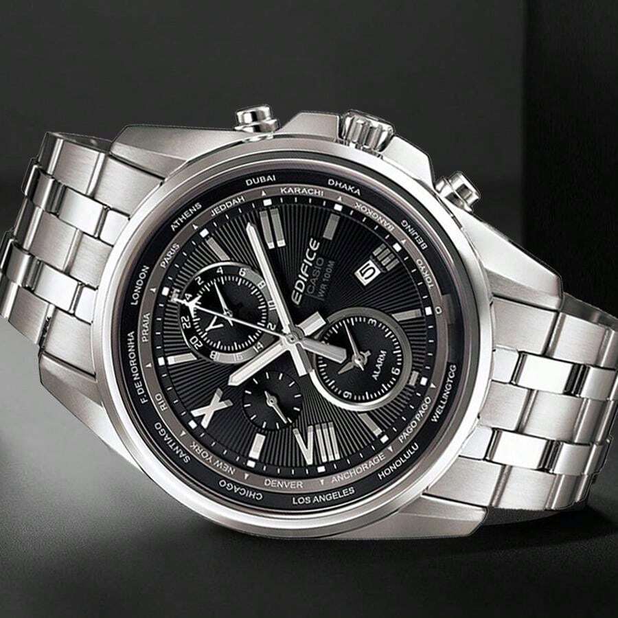 Casio Edifice Sapphire Alarm Men Watch,World Time,Solid Stainless-Steel ...