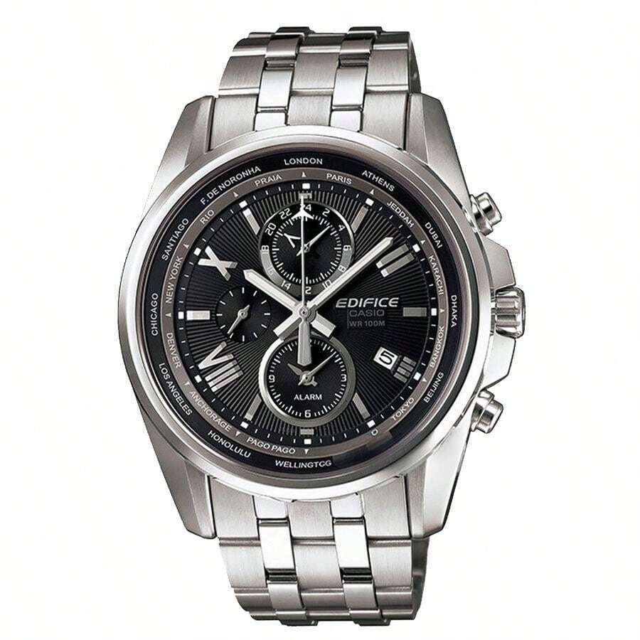 Casio Edifice Sapphire Alarm Men Watch,World Time,Solid Stainless-Steel ...
