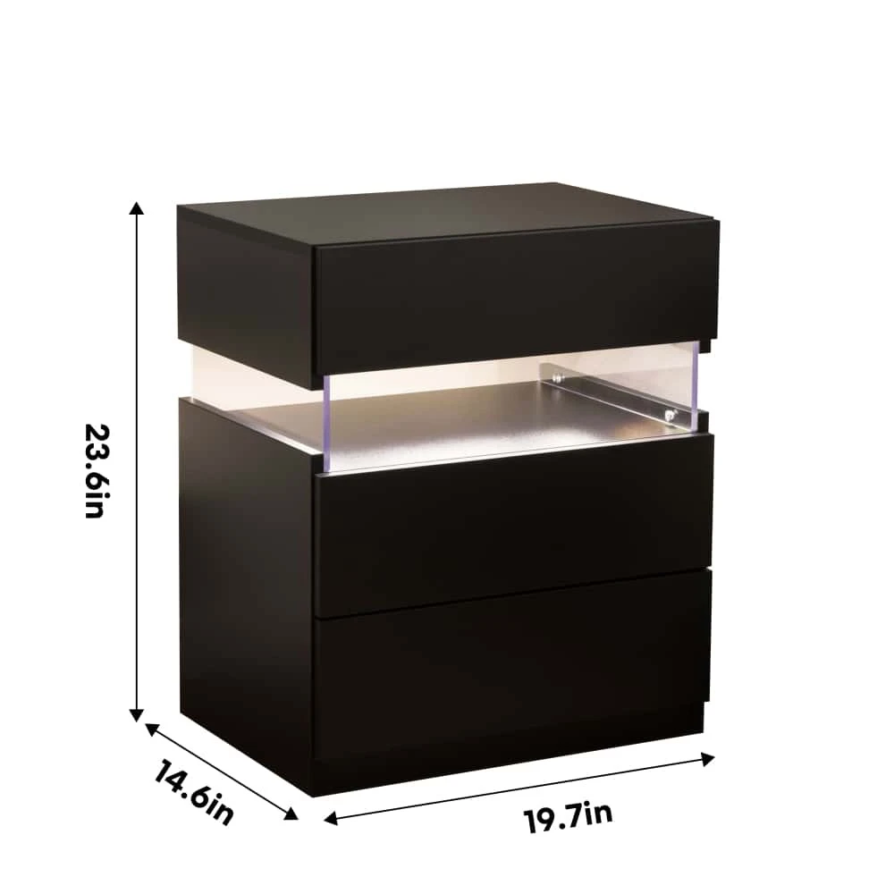 LED Nightstands 3 Drawer Dresser For Bedroom End Table With Acrylic ...