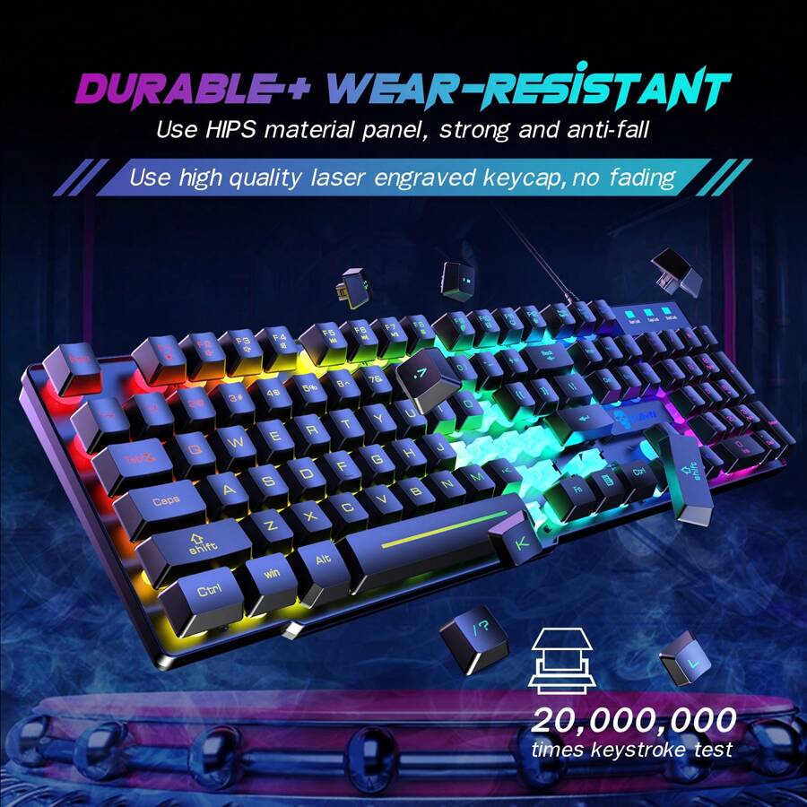 ZIYOULANG Wired Mechanical Feel Gaming Keyboard And Mouse Set Rainbow ...
