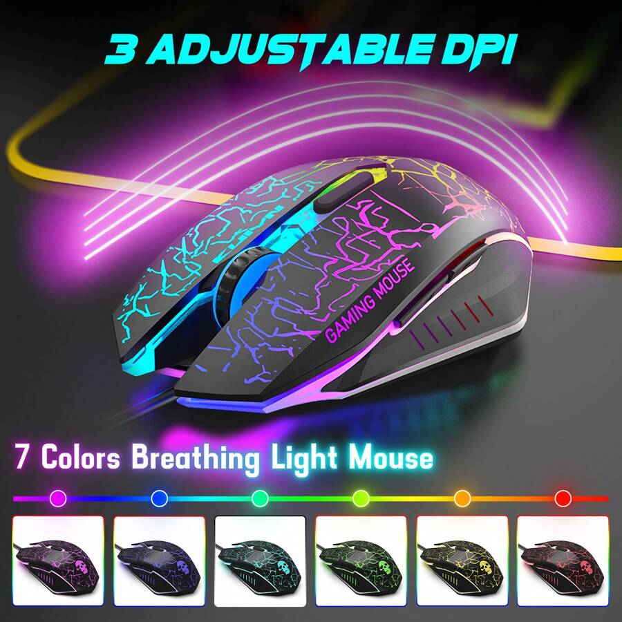 ZIYOULANG Wired Mechanical Feel Gaming Keyboard And Mouse Set Rainbow LED 104 Keys USB ...