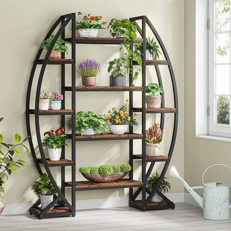 Tribesigns 5 Tier Half-Moon Plant Stand Indoor Metal Display Shelf ...