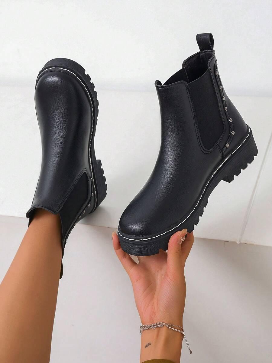 Bottes Chelsea pour femmes à bout rond avec semelle épaisse marron ...