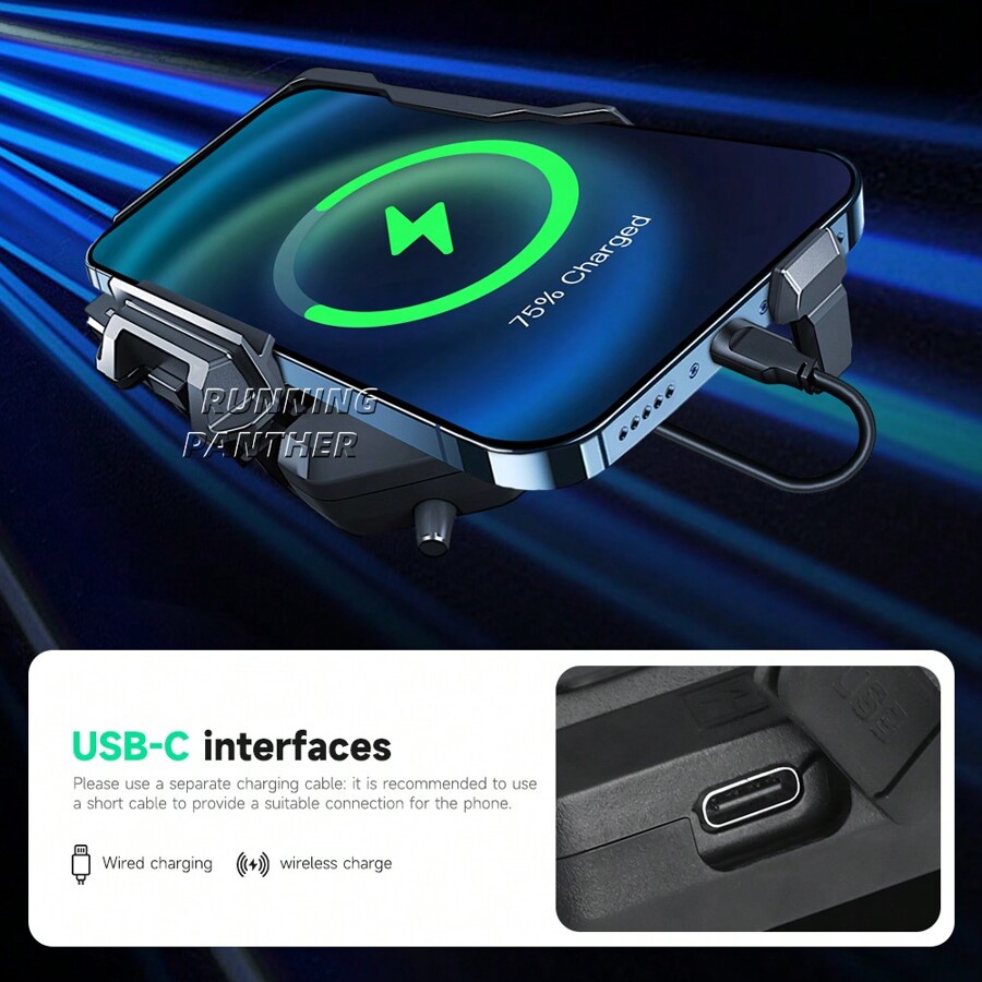 FOX WOLF 1pc Black Wireless Charging Phone Holder 15W Fast Charging CNC ...