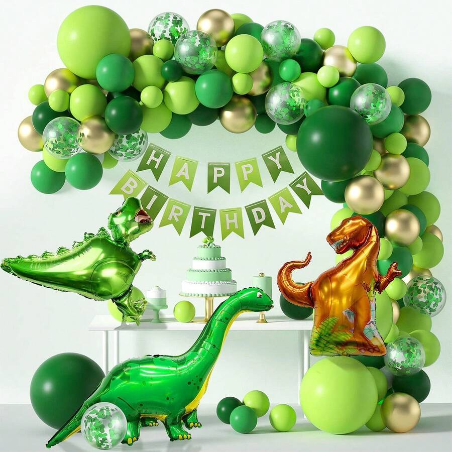 119pcs Dinosaur Green & Astronaut Theme Birthday Party Balloon Chains ...