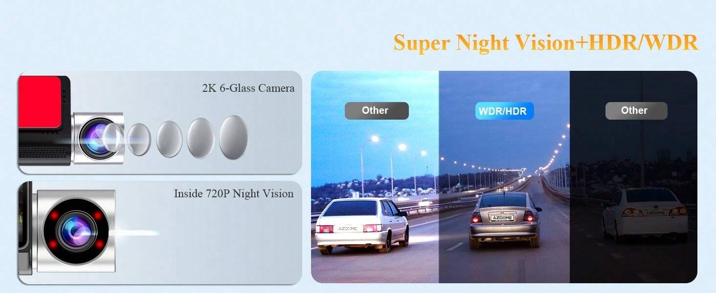 ASAWIN Caméra pour voiture 3 canaux 2K Wifi Gps ADAS Dashcam Asawin ...