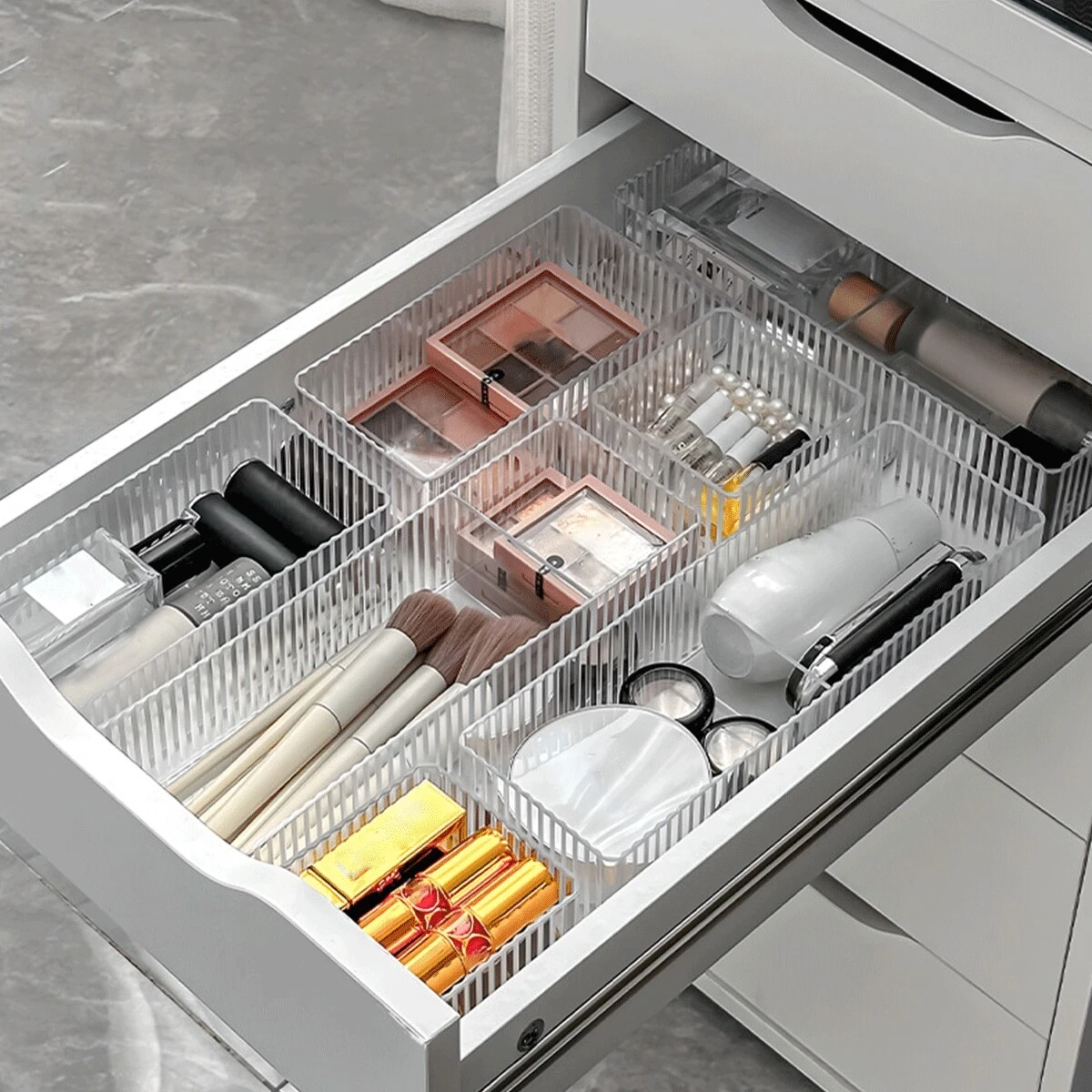 Set Of 6 Crystal Clear Cosmetic Organizers - Multifunctional Drawer ...