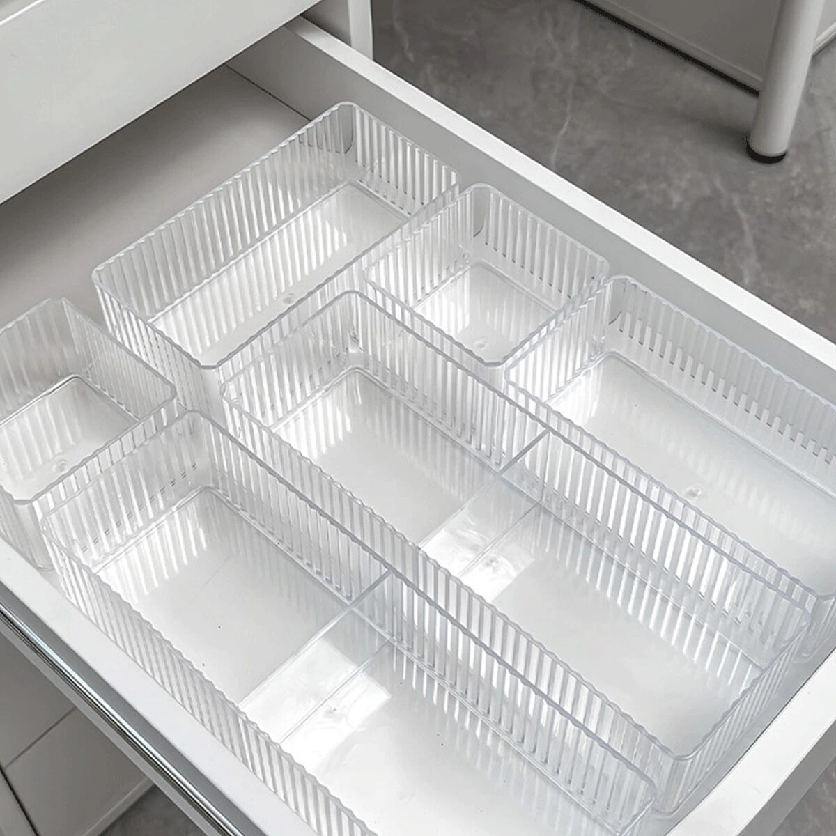 Set Of 6 Crystal Clear Cosmetic Organizers - Multifunctional Drawer ...