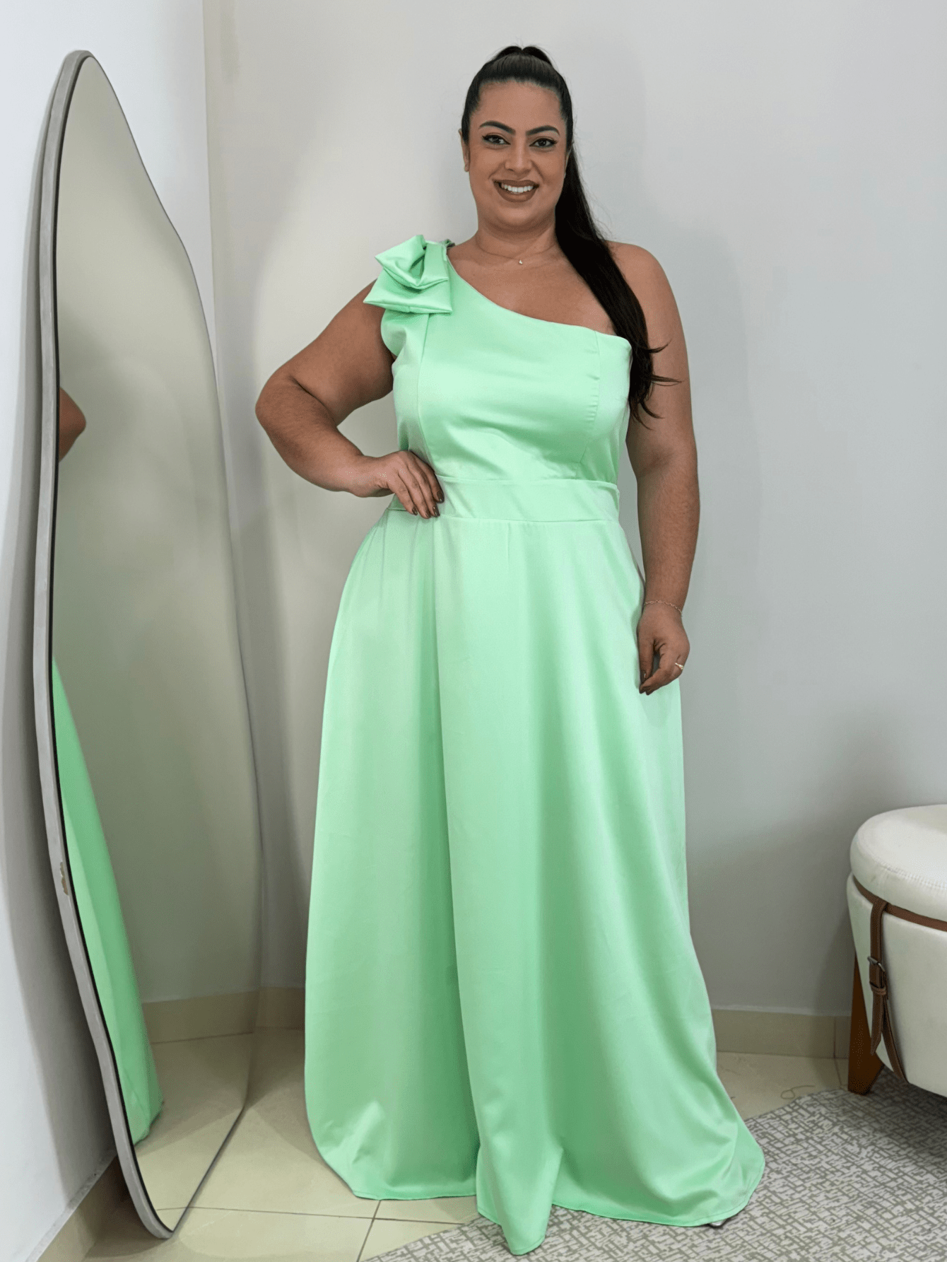 Holy Lia Vestido Festa Longo Feminino Plus Size De Um Ombro Só Laço ...