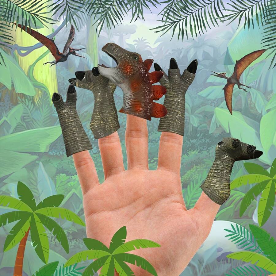 5 Pcs Dinosaur Style Dinosaur Figurer Puppets, Rubber Dinosaur Finger ...