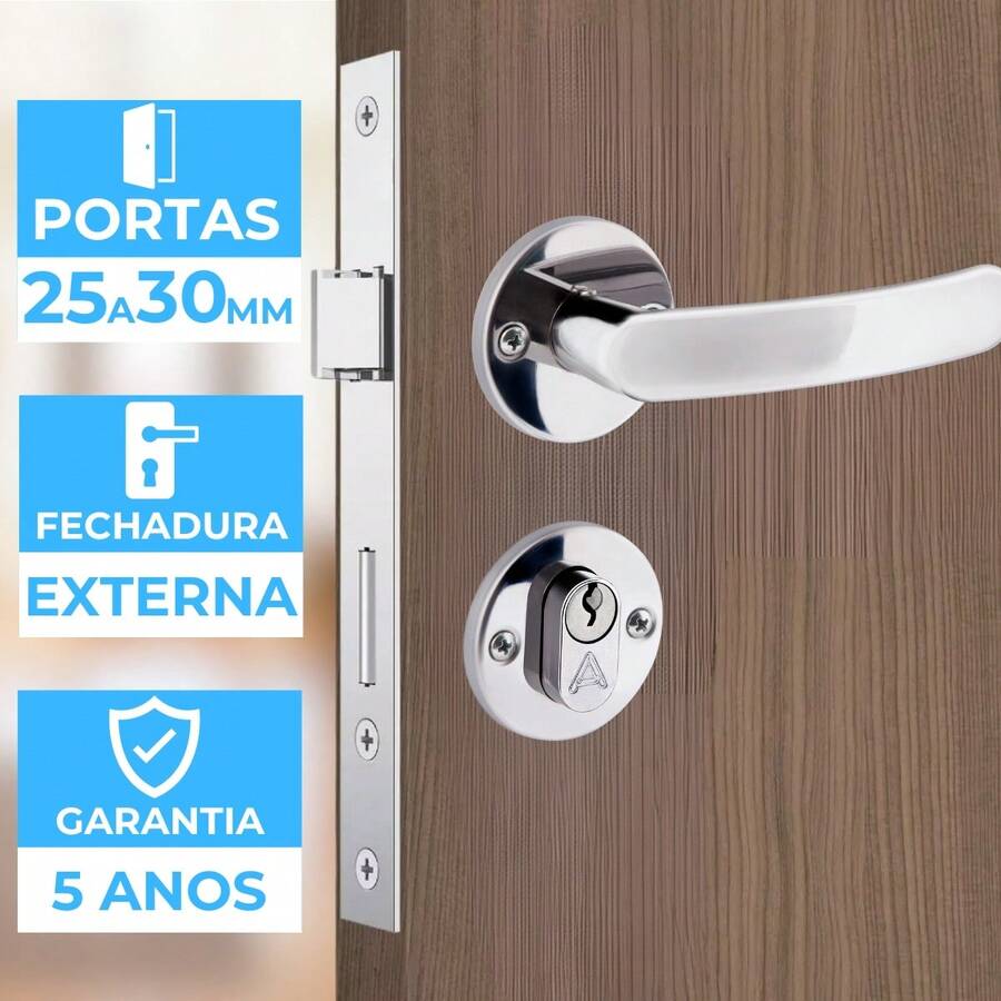 External Door Lock Round Profile Polished Stainless Steel Chrome | Ring ...