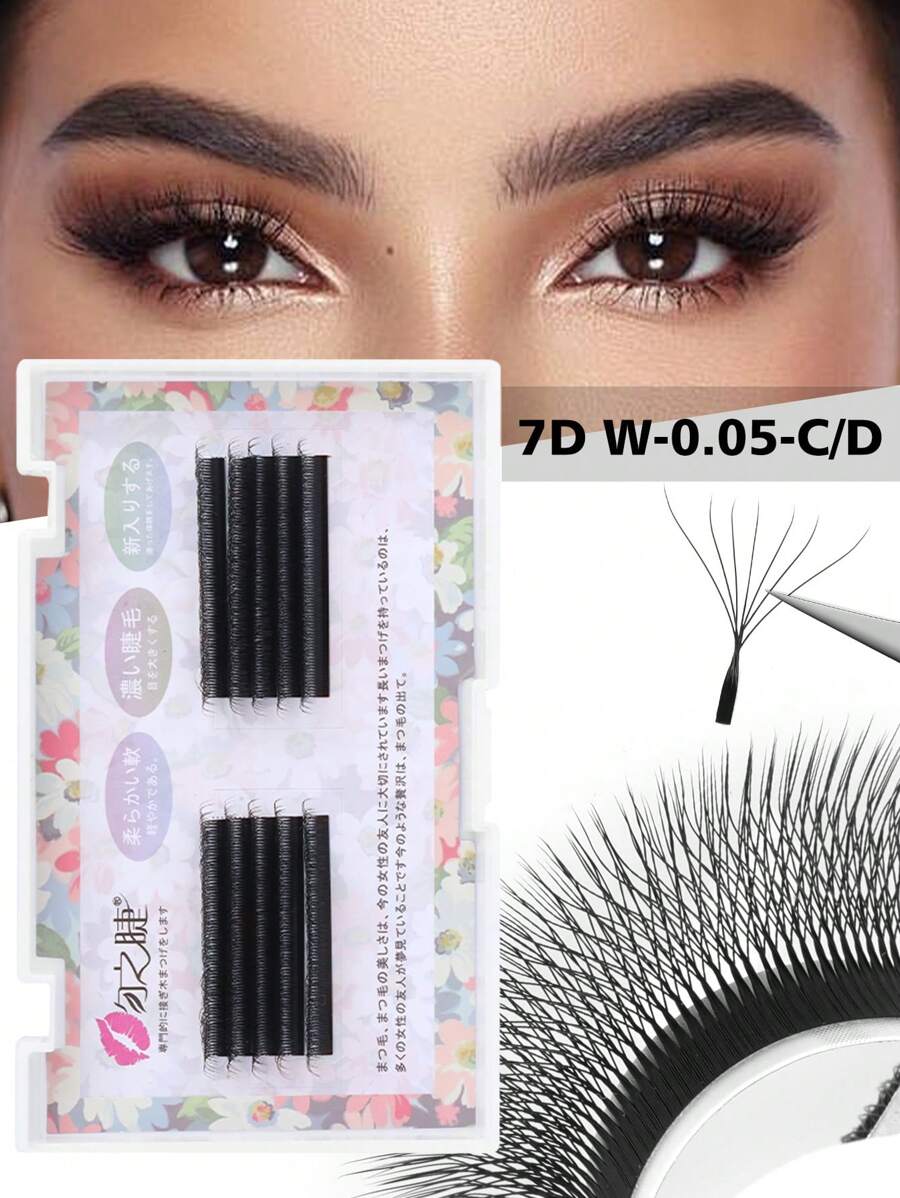 W Shaped Clover Eyelashes Extension 7D Premade Fans 0.05mm C Curl & D ...
